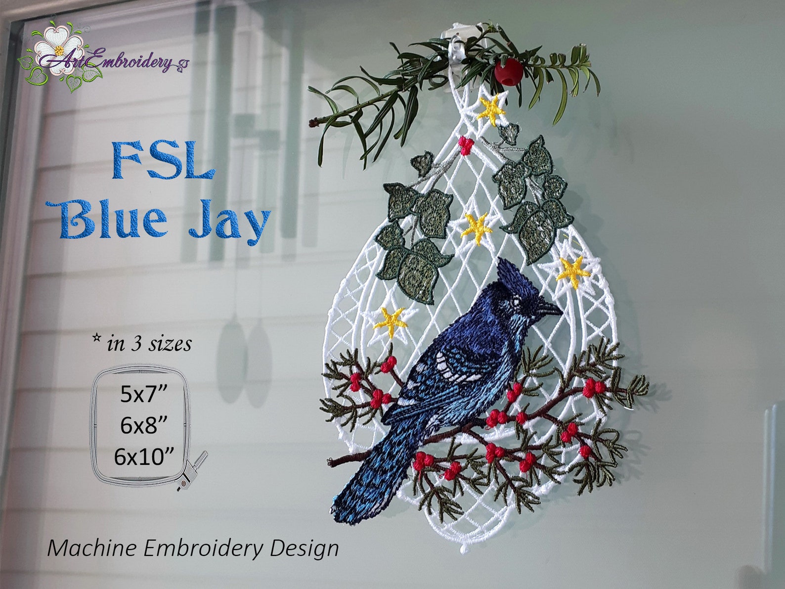 FSL Blue Jay = Machine Embroidery Freestanding Lace Design in 3 Sizes ...