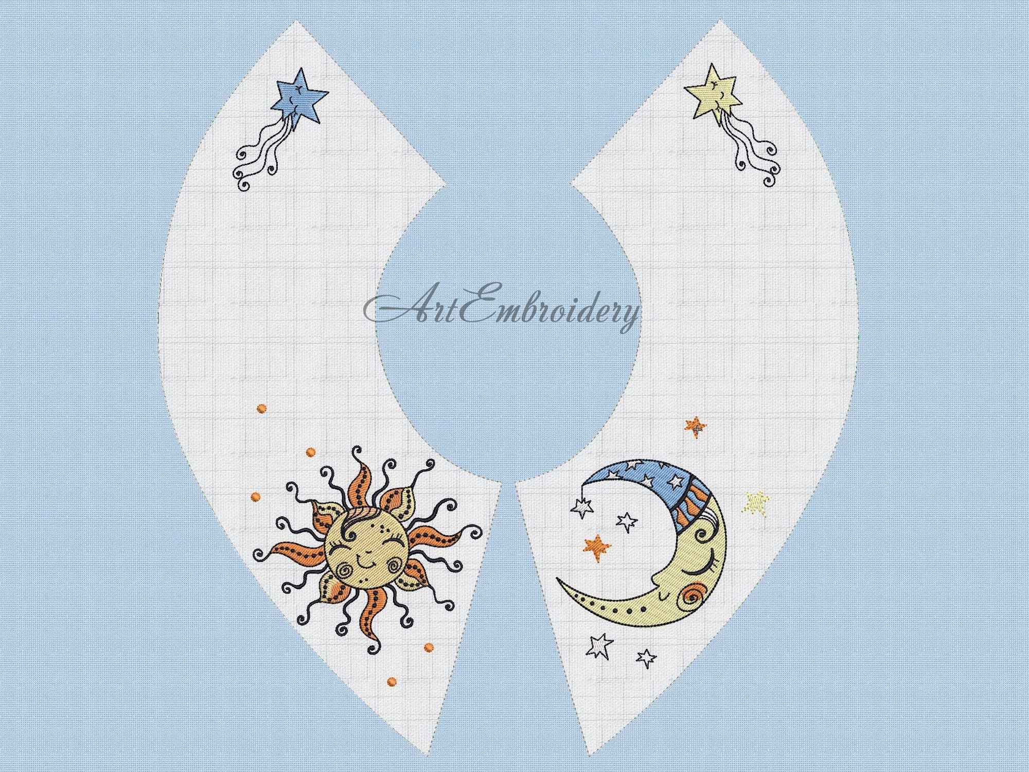 Smiling Sun and Moon Machine Embroidery Designs Set for Hoop | Etsy