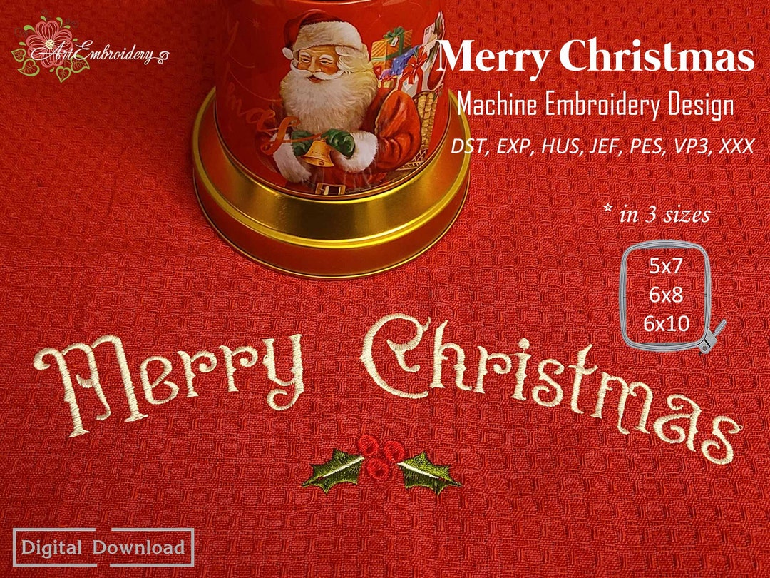 Merry Christmas - Machine Embroidery Festive Holyday Greeting Words ...