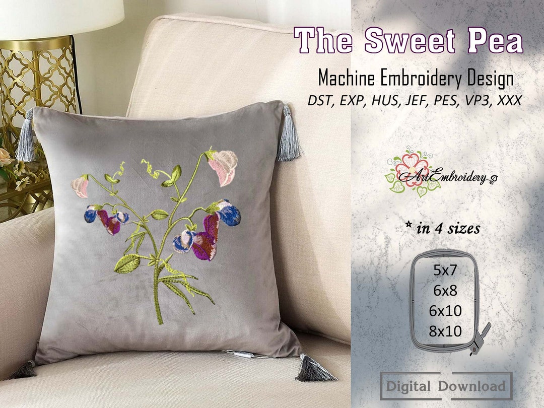 Sweet Pea Machine Embroidery Design: Floral Art (5x7-8x10 Hoops) - Etsy