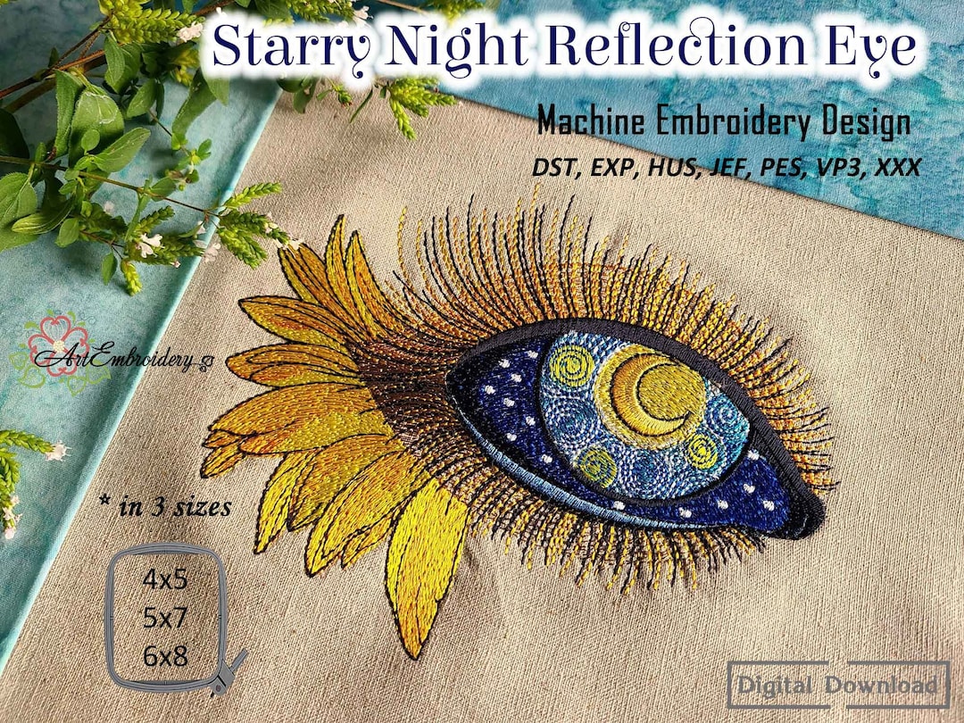 Starry Night Eye Machine Embroidery Design: Van Gogh Art (4x5, 5x7, 6x8 ...