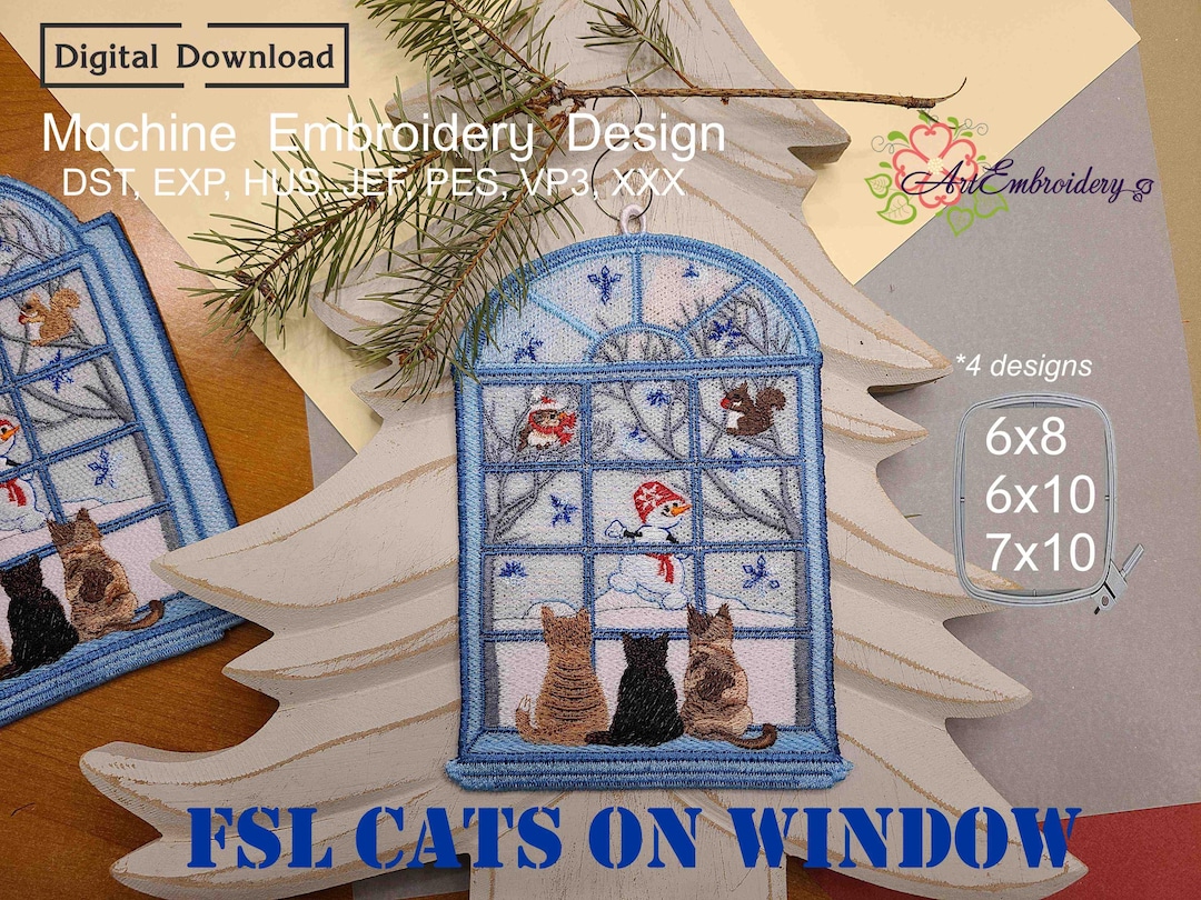 FSL Cats on Window - Four Lace ITH Machine Embroidery Designs From the ...