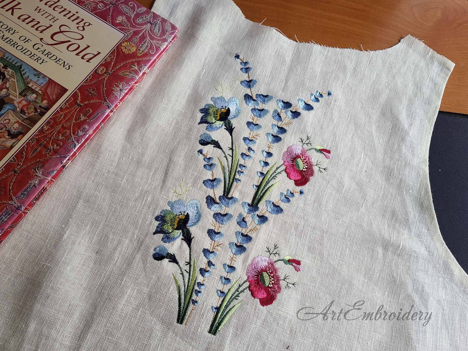 Watercolor Flowers Vertical Border - Machine Embroidery Design (digital ...