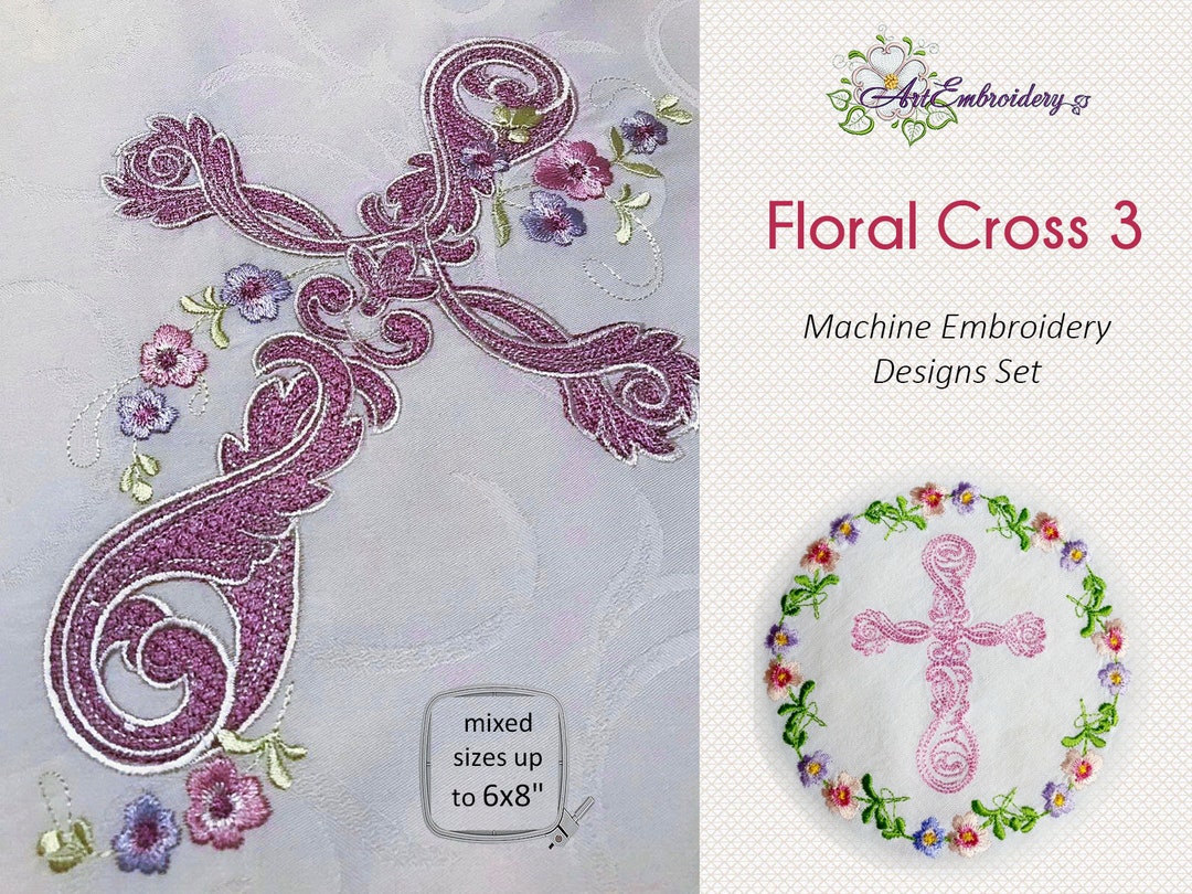 Floral Cross 3 - Machine Embroidery Designs Set for Hoops Mixed Sizes ...
