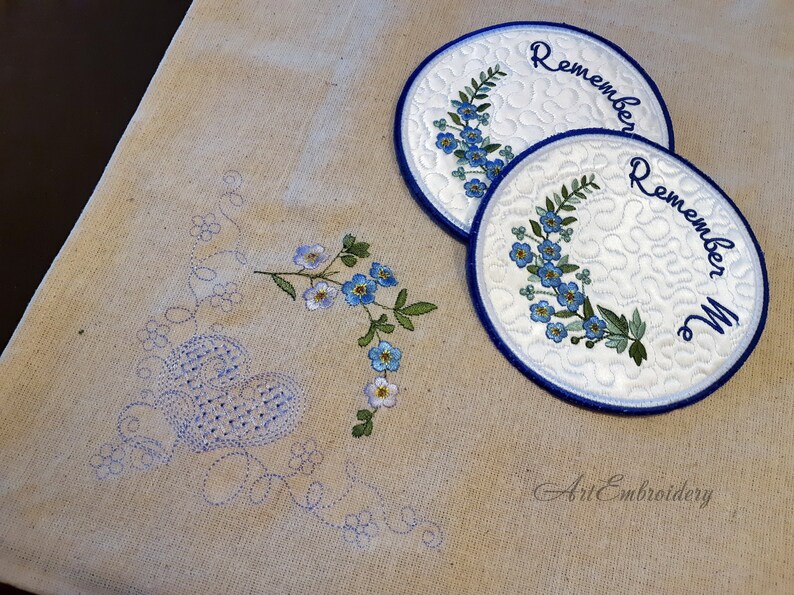 Forget-me-not Coaster This Words "remember Me" Machine Embroidery In ...