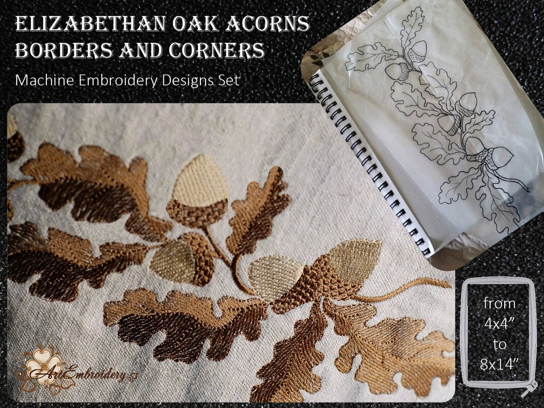 Elizabethan Oak Acorns Borders and Corners - Machine Embroidery Designs ...