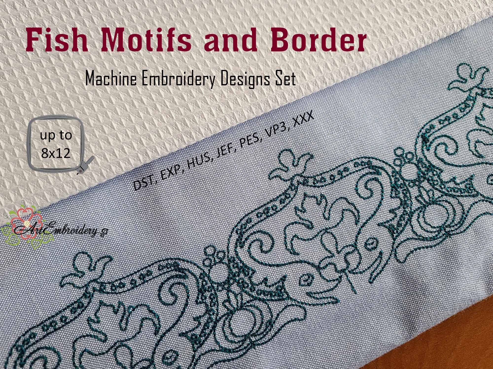 Fish Motifs and Border Machine Embroidery Designs Set for | Etsy