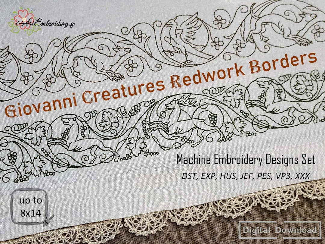 Redwork Embroidery Border Designs: Giovanni Creatures, Renaissance ...