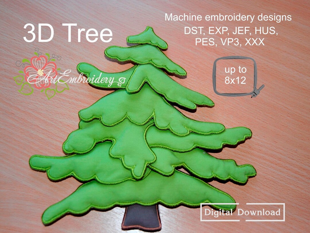 3D Tree - Machine Embroidery Three-dimensional Design of Evergreen Pine ...