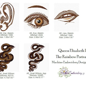 Queen Elizabeth I Embroidery Designs: Rainbow Portrait Symbols (8x12 ...