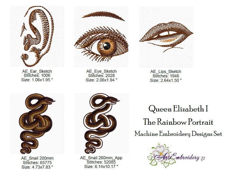 Queen Elizabeth I Embroidery Designs: Rainbow Portrait Symbols (8x12 ...