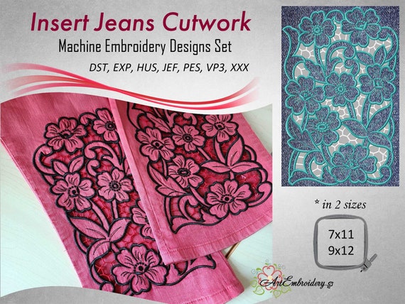 Insert Jeans Cutwork Machine Embroidery Designs Set for Hoop | Etsy
