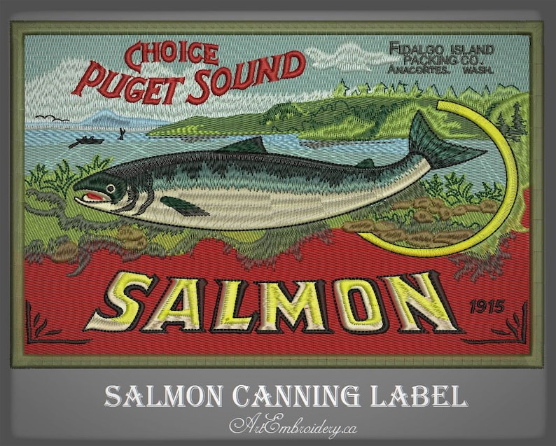 Antique Salmon Canning Label Embroidery Designs for Hoops - Etsy