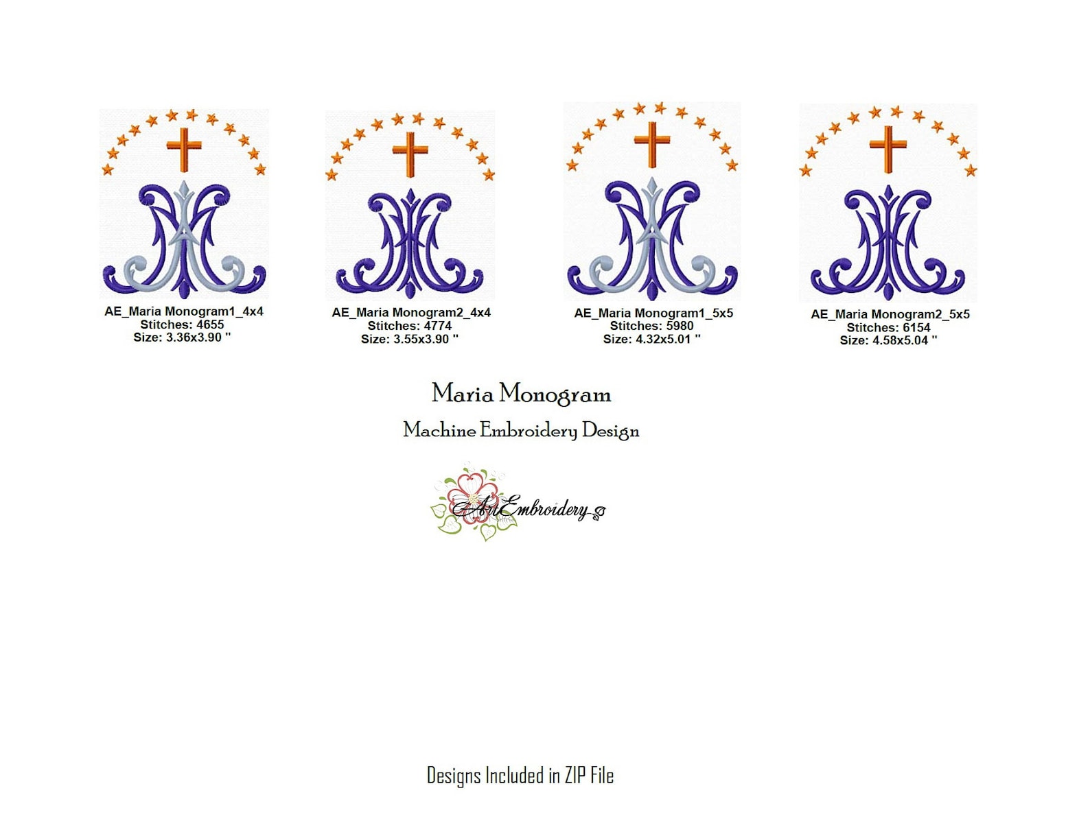 Maria Monogram Machine Embroidery Design: Christian Religious Art (4x4 ...