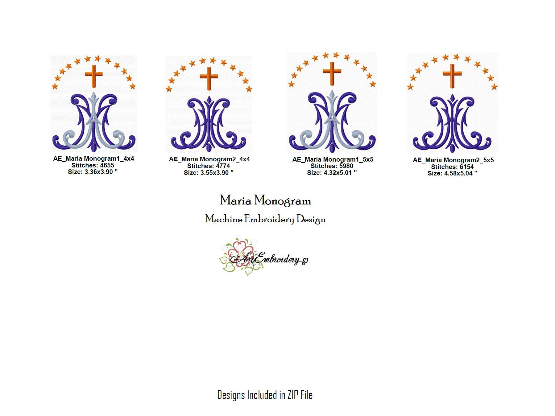 Maria Monogram Machine Embroidery Design: Christian Religious Art (4x4 ...