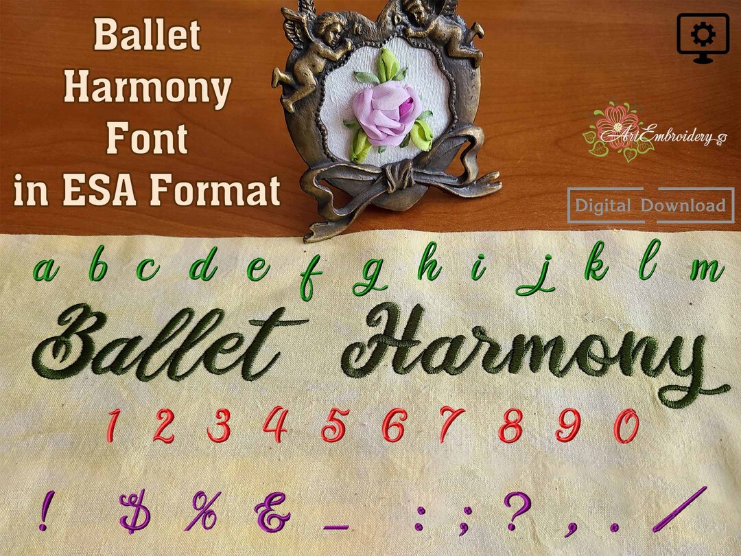 Ballet Harmony Font in ESA Format - Calligraphy English Letters, Numbers and Symbols for Your ...