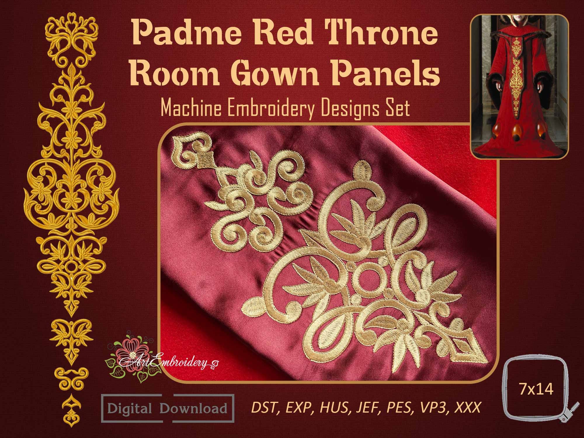Padme Red Throne Room Gown Panels Machine Embroidery Cosplay - Etsy ...