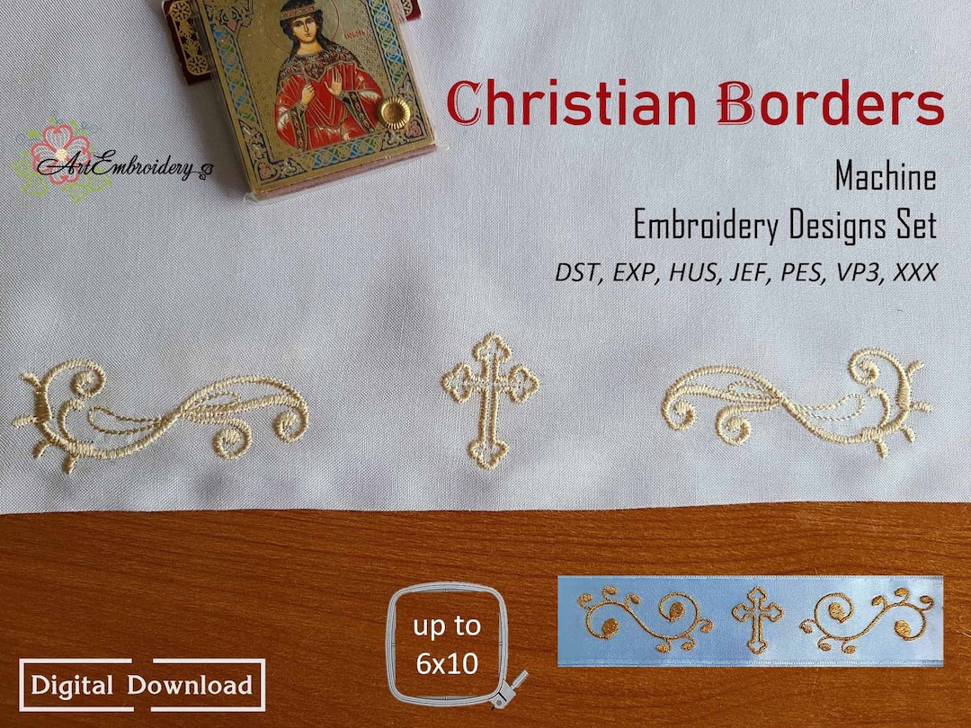 Christian Cross Embroidery Designs: Religious Borders, Scrolls (4x4 to ...