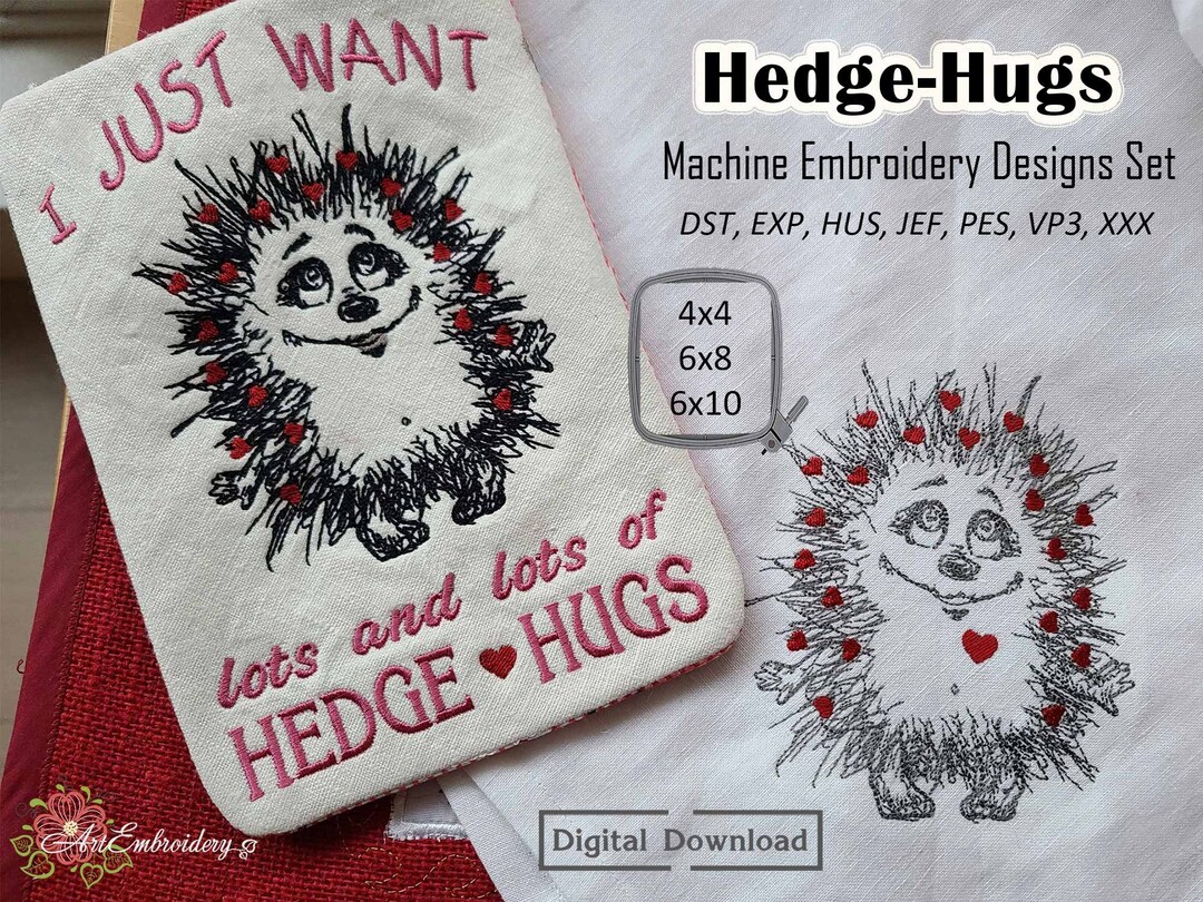 Hedge-hugs Machine Embroidery Designs Set of Mug Rug, Happy Hedgehog ...