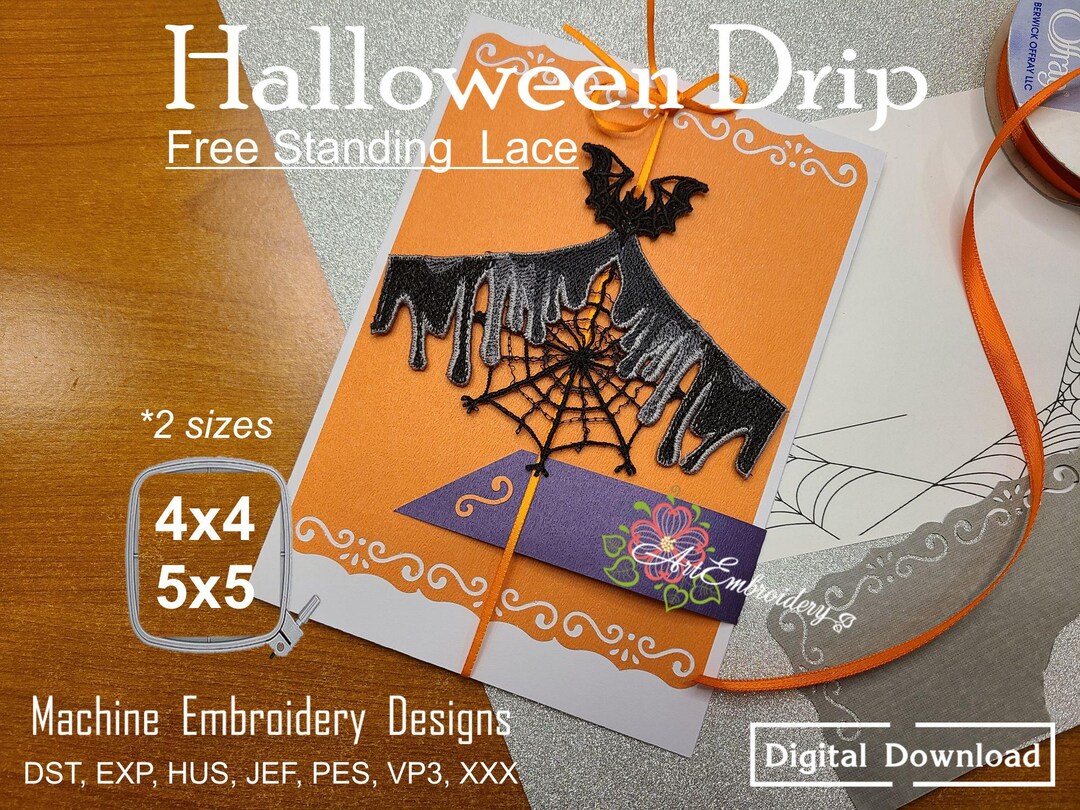FSL Halloween Drip - Machine Embroidery Lace Design in 2 Sizes for Hoop ...