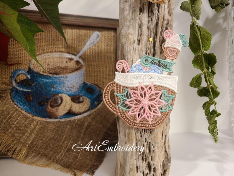 FSL Christmas Cocoa Cup - ITH Machine Embroidery Lace Design, 3 Sizes ...