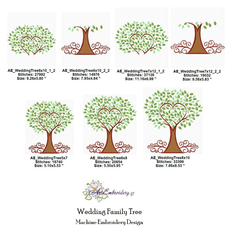 Wedding Family Tree Machine Embroidery Assembled and Split Design in ...