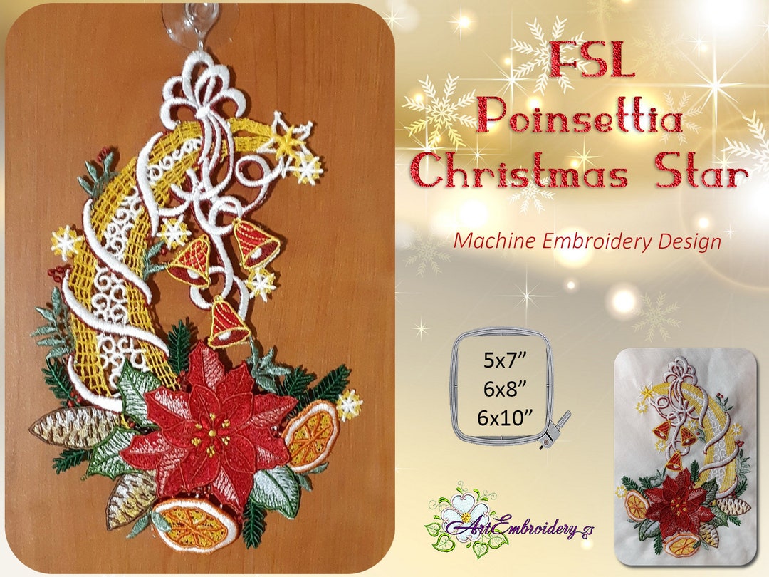 FSL Poinsettia Christmas Star: Machine Embroidery Design (5x7, 6x8 ...