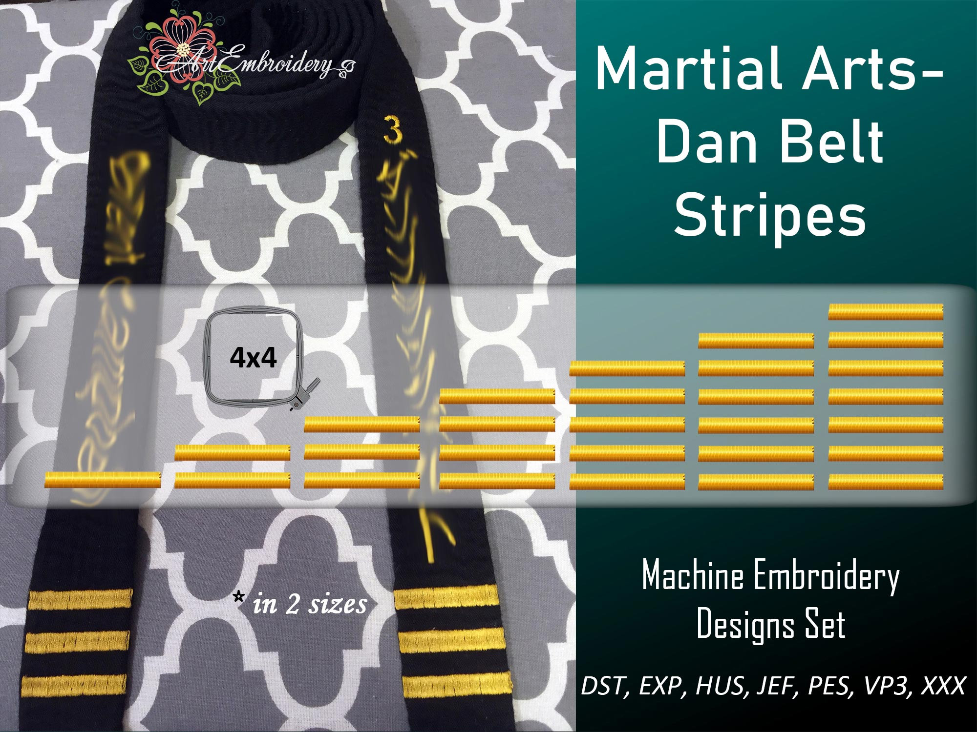 Martial Arts Dan Belt Stripes - Machine Embroidery Designs (4x4" Hoop ...