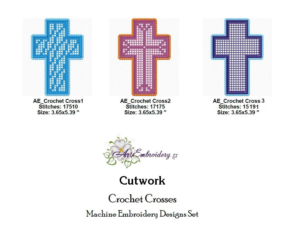 Cutwork Crochet Crosses - Machine Embroidery Designs Set of Three ...