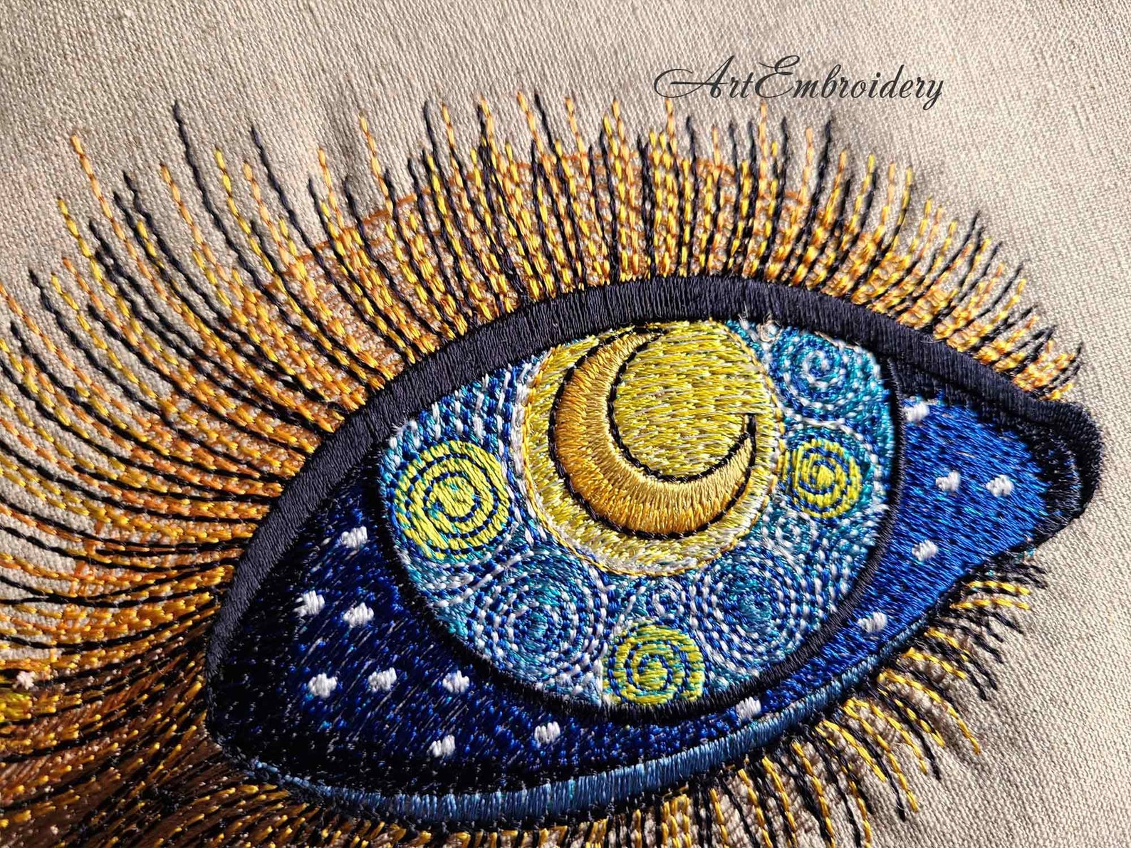 Starry Night Eye Machine Embroidery Design: Van Gogh Art (4x5, 5x7, 6x8 ...