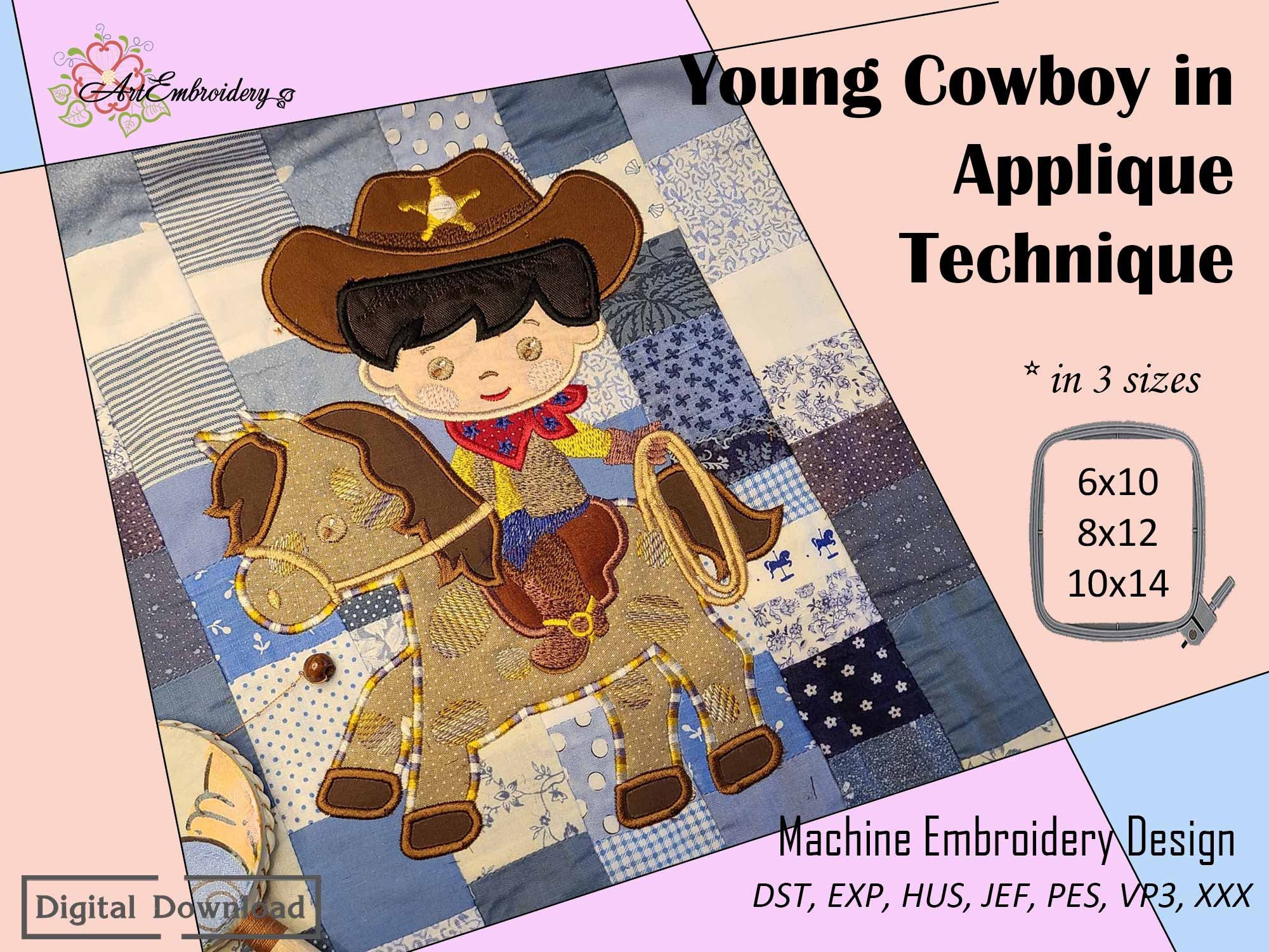 Young Cowboy Applique - Machine Embroidery Design (6x10, 8x12, 10x14 ...