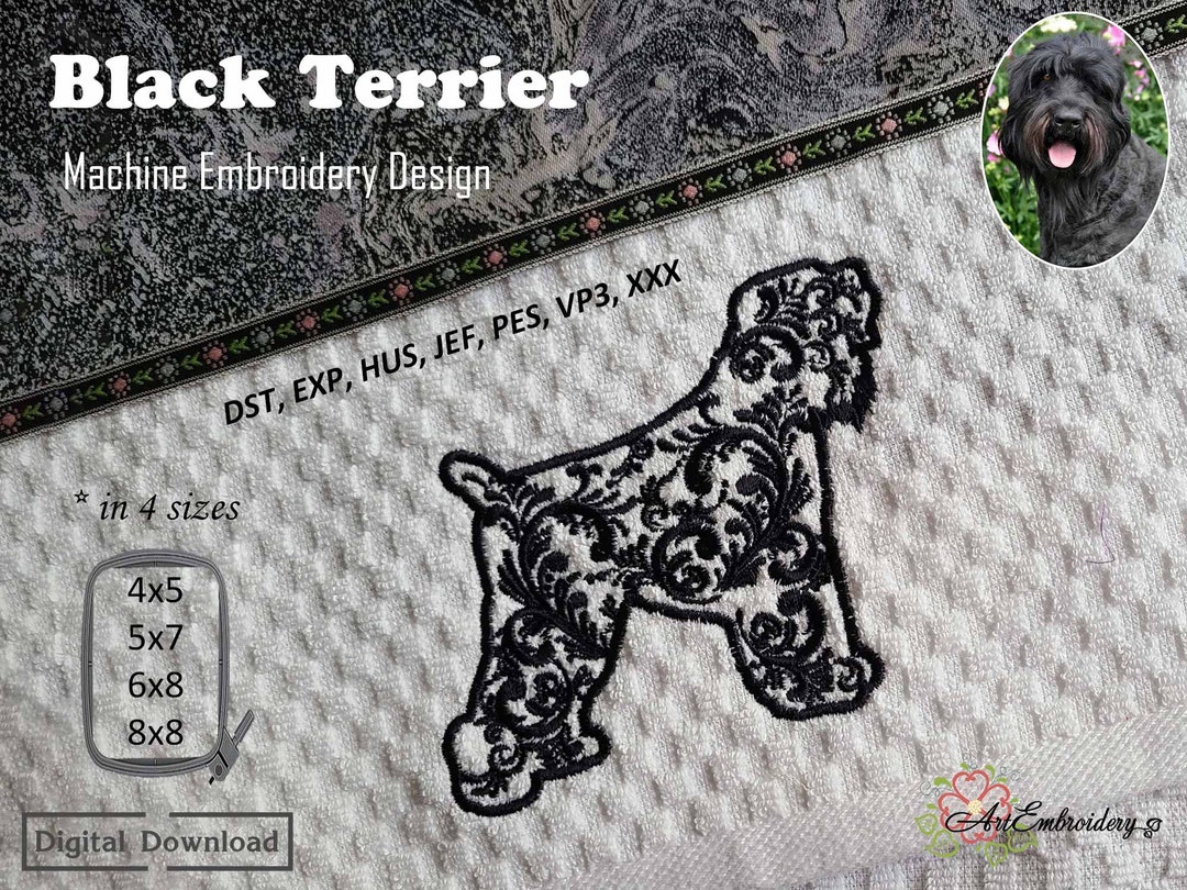 Black Terrier Machine Embroidery Design: Dog Animal Outline (4 Sizes ...