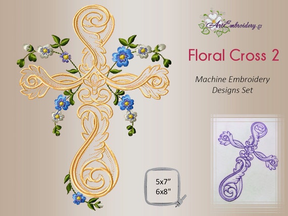 Floral Cross 2 Machine Embroidery Designs Set for Hoop up to | Etsy