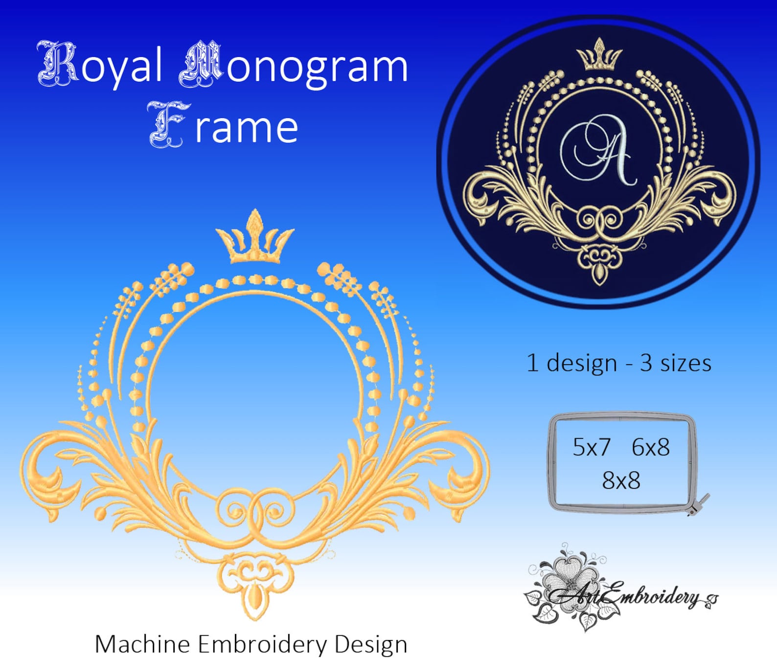 Royal Monogram Frame Machine Embroidery Design in Three - Etsy