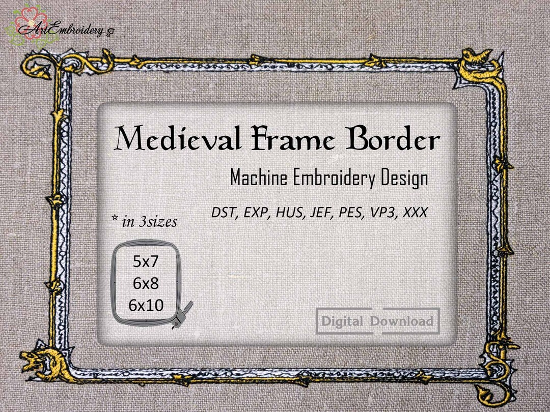 Medieval Frame Embroidery Design: Dragon Border (5x7, 6x8, 6x10 ...