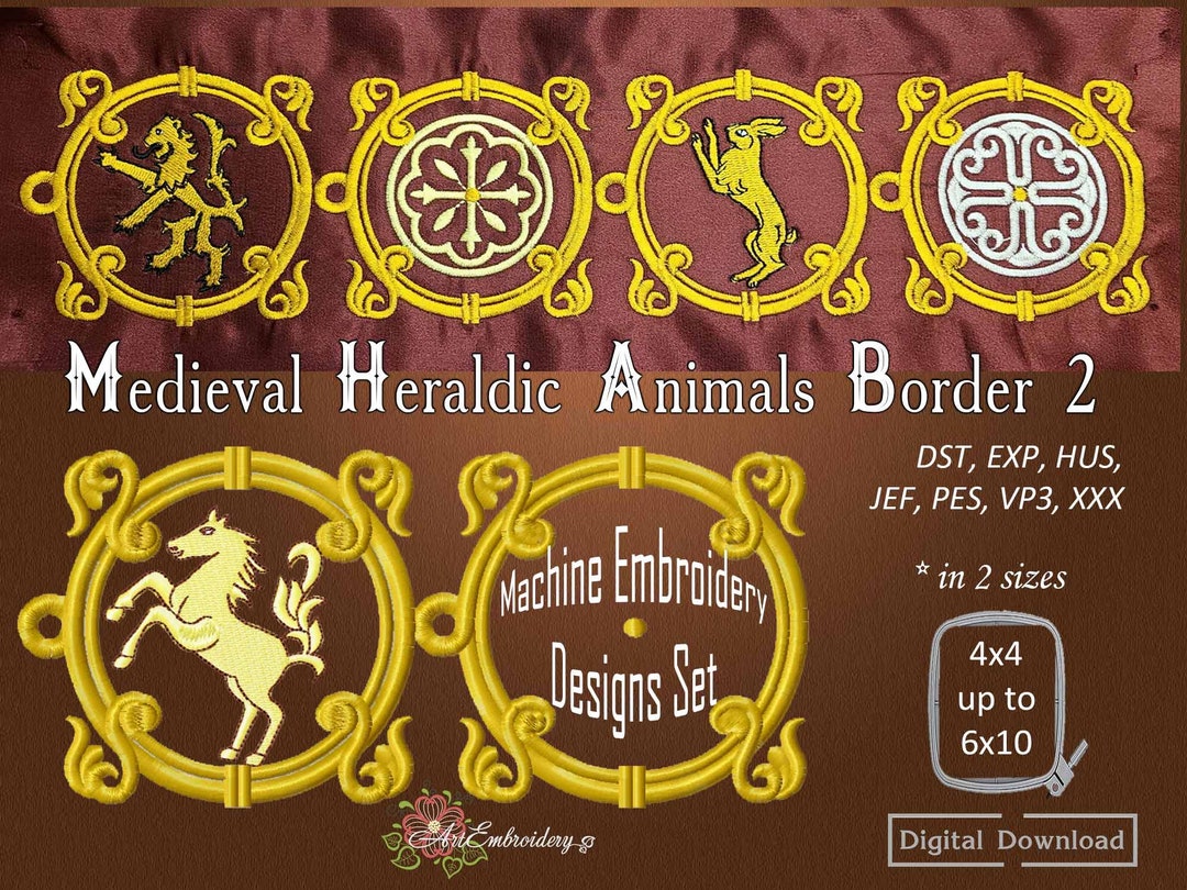 Medieval Heraldic Animals Border: Machine Embroidery Designs (digital ...