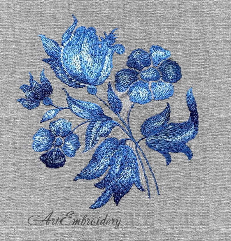 Blue Flowers Bouquet Machine Embroidery Designs: Holland Floral (4x4 ...