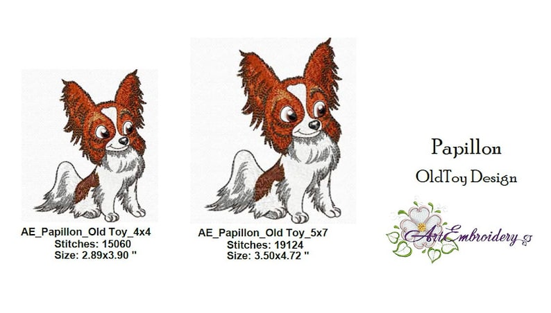 Papillon Dog Machine Embroidery Animal Design in Cartoon | Etsy