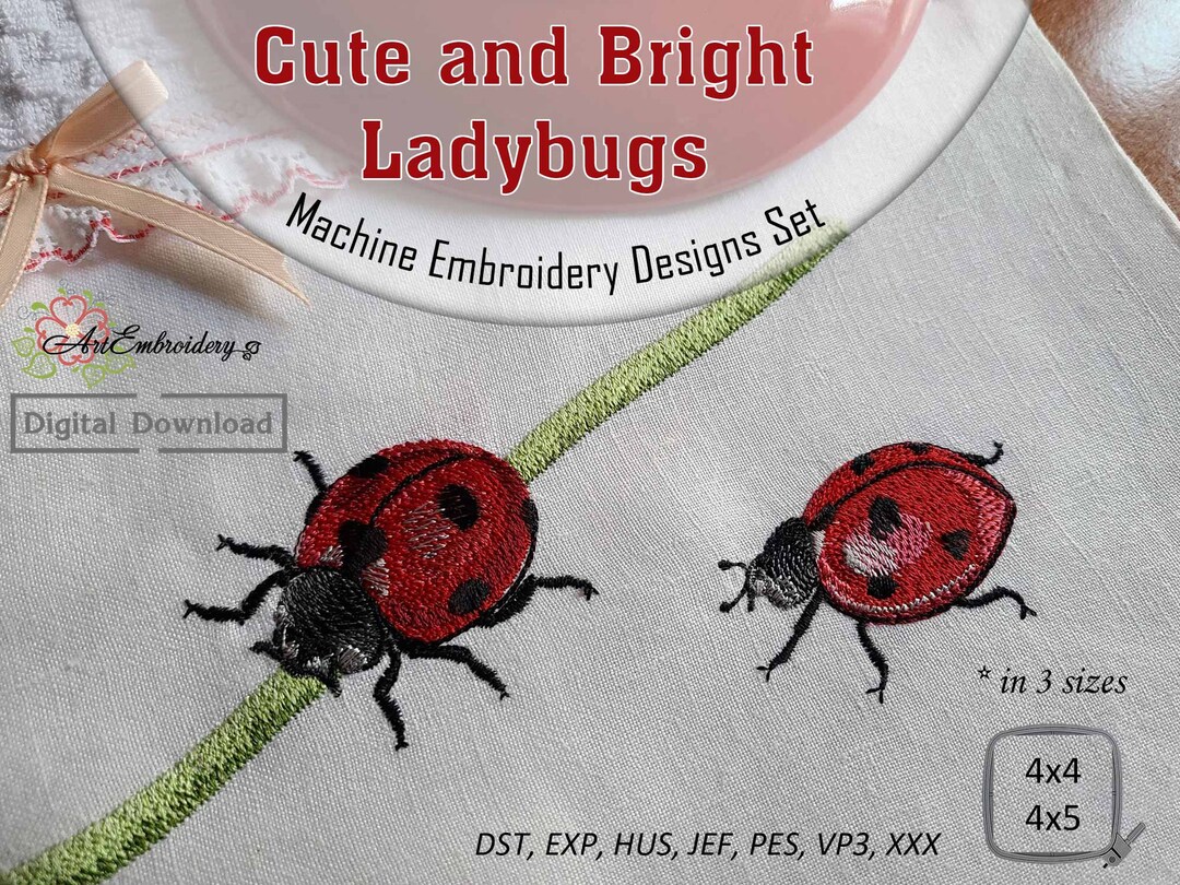 Cute and Bright Ladybugs - Machine Embroidery Insect Designs Set in 3 ...