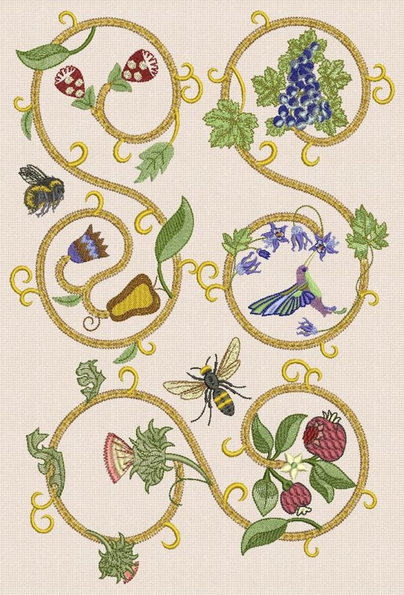 Elizabethan Scrolls - Goldwork Imitation Machine Embroidery Designs Set ...