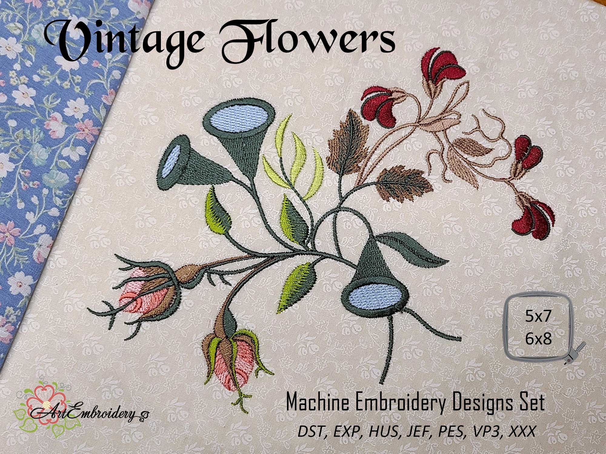 Vintage Flowers Machine Embroidery Designs Set for Hoop | Etsy