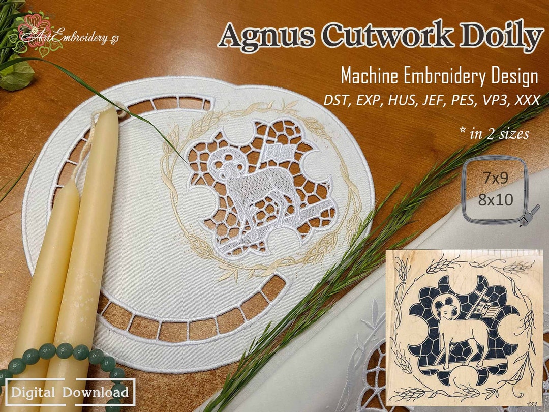 Agnus Dei Cutwork Doily: Machine Embroidery Lace Design (7x9 and 8x10 ...