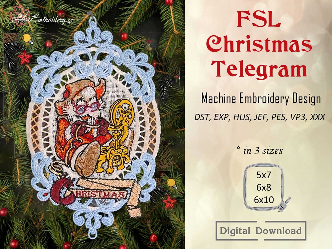 FSL Christmas Telegram: Machine Embroidery Design (5x7, 6x8, 6x10 Hoops ...