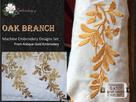 Oak Branch Machine Embroidery Antique Gold Designs Set for | Etsy