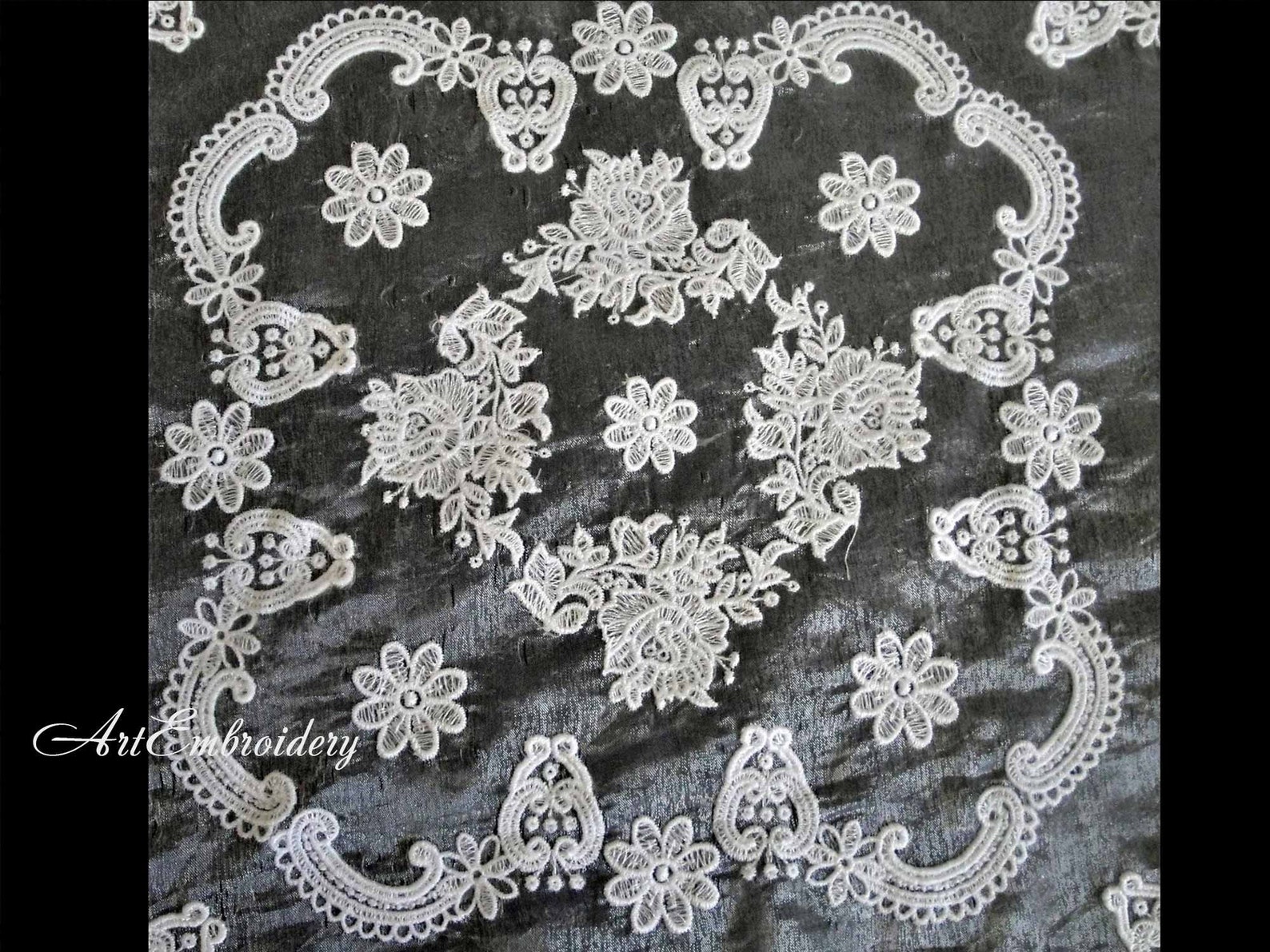 Victorian Fichu Machine Embroidery Design: Brussels Bobbin Style (8x12 ...