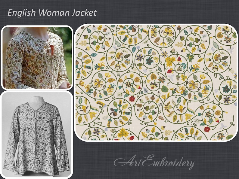 English Woman Jacket - Machine Embroidery Historical 17th Century ...