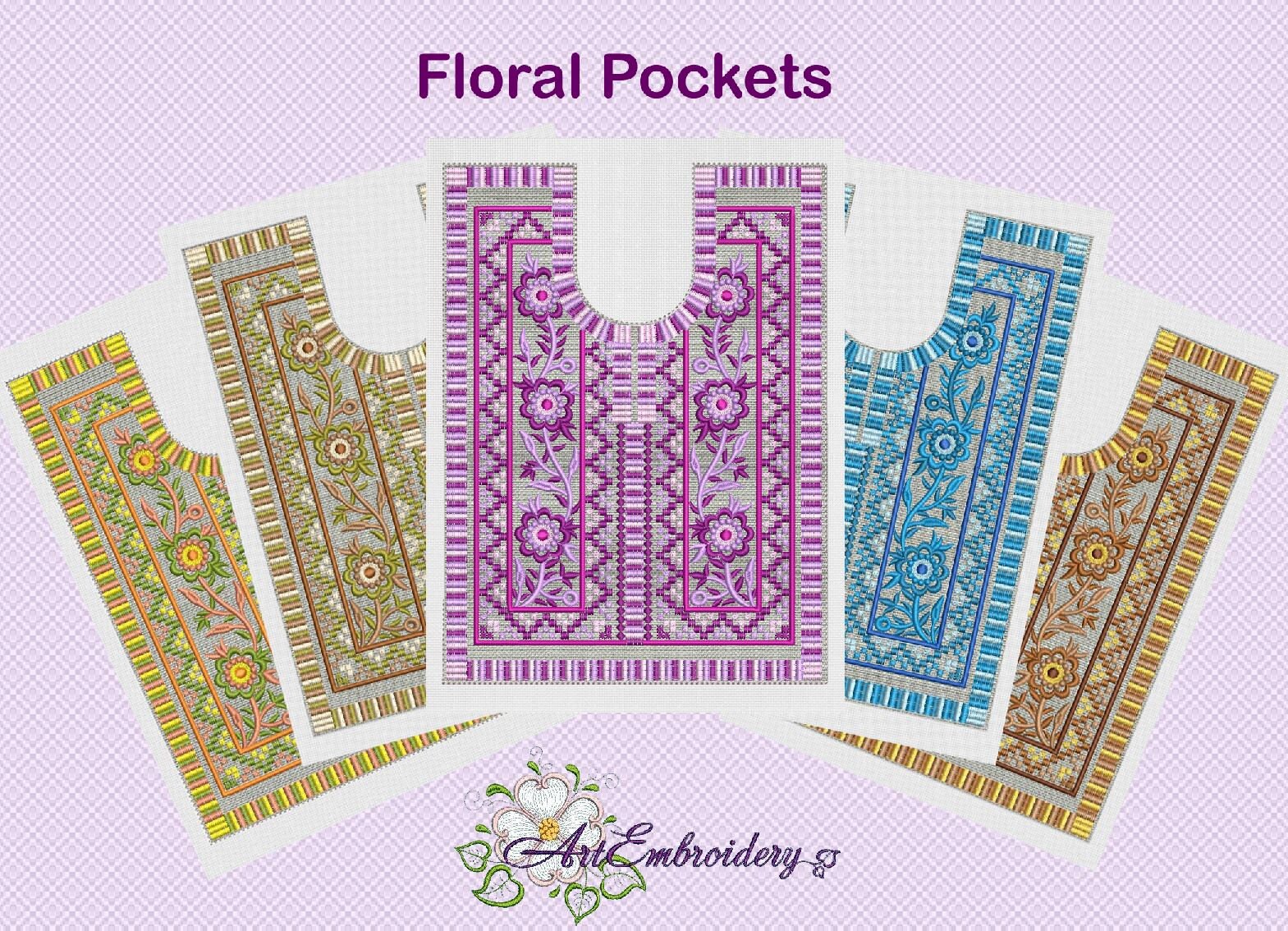 Floral Pocket Machine Embroidery Design assembled for hoop | Etsy