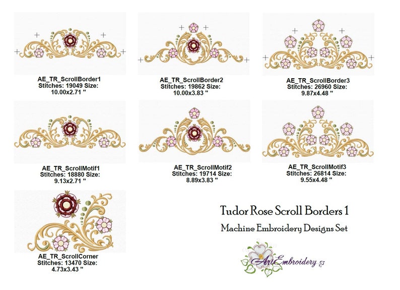 Tudor Rose Scroll Borders 1 Machine Embroidery Designs Set | Etsy Canada