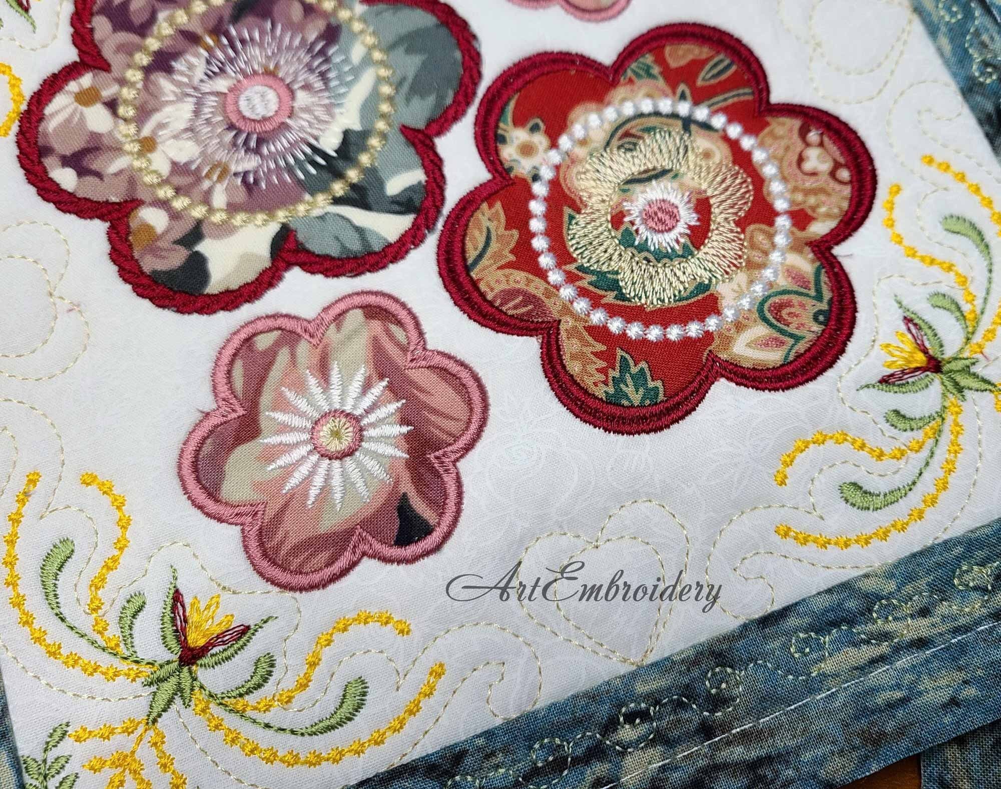 Floral Applique Quilt Block 5: Machine Embroidery Design (8x8 and 9x9 ...