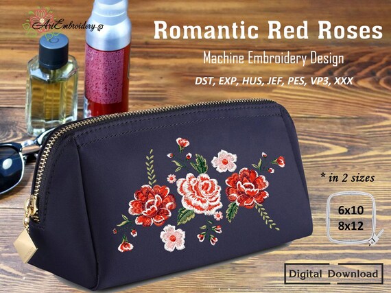 Romantic Red Roses Machine Embroidery Flower Design in 2 | Etsy